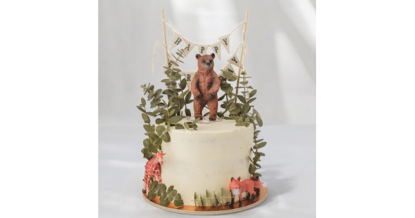 Rustic Eucalyptus Cake with Woodland Creatures