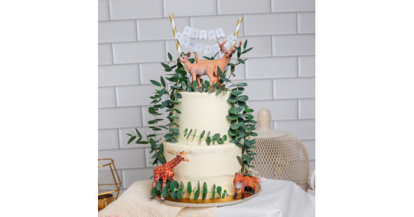 Two Tier Rustic Eucalyptus Cake with Woodland Creatures